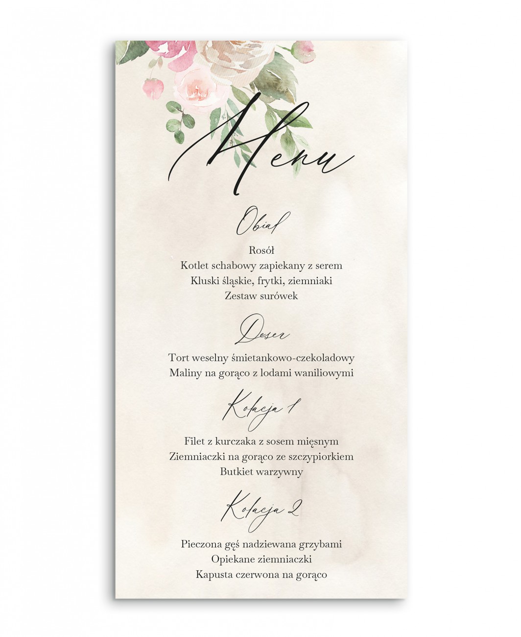 Menu weselne z motywem róż |PRODUCENT ŚLUBNY